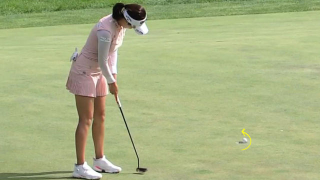 2022 KLPGA 투어 : 홀을 빙글 돌아나오는 공으로 아쉽게 버디 놓친 오지현 [KB금융 1R] : SBS Golf