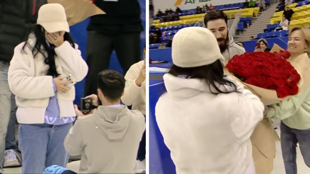 2022-23 ISU 쇼트트랙 : ‘깜짝 이벤트’ 금메달과 함께 프로포즈하는 니키샤 [월드컵 4차 남자 500m] : SBS