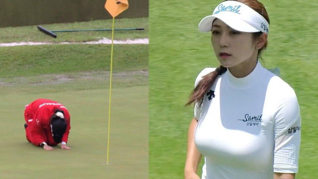 2023 KLPGA투어 : ‘환상적인 홀인원’ 홀에 절하며 기쁨을 표현하는 안소현 [교촌 FR] : SBS Golf