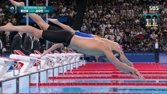 SBS 2024 파리 올림픽 : 아쉽다 0.04초 차! 9위 기록하며 진출 실패하는 황선우 [남자 자유영 200m 준결승 1조] : SBS