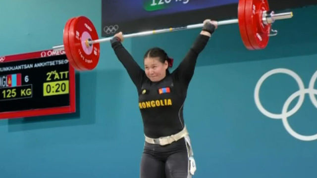 SBS 2024 파리 올림픽 : 완벽한 자세! 125kg 들어올리고 웃어보이는 뭉흐잔찬 [여자 81kg 용상] : SBS