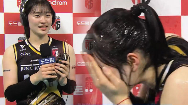 2024-25 V리그 : '프로 데뷔전 첫승' 전다빈 인터뷰와 물세례 [정관장 vs GS칼텍스] : SBS